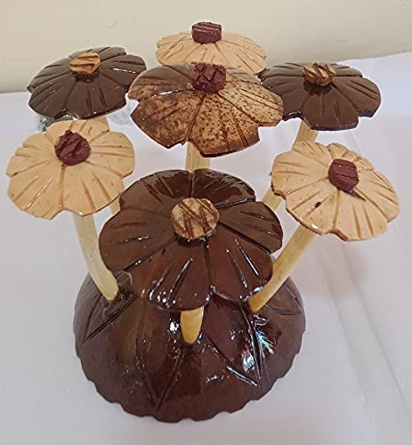 Wood Colour Coconut Shell Flower with Vase (Brown & White, Coconut ...