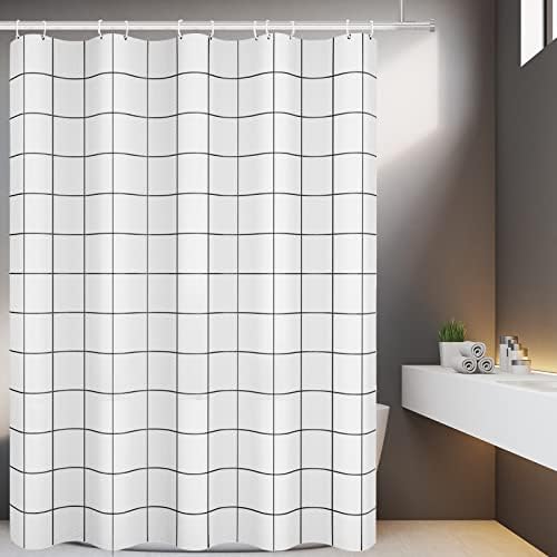 Amazon.com: Tititex Net White Grid Plaid Minimalist Shower Curtain ...