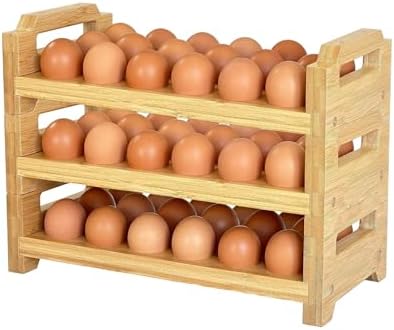 Bamboo Wooden Egg Rack, 3 Tier Stackable Egg Rack for 54 Fresh Eggs ...