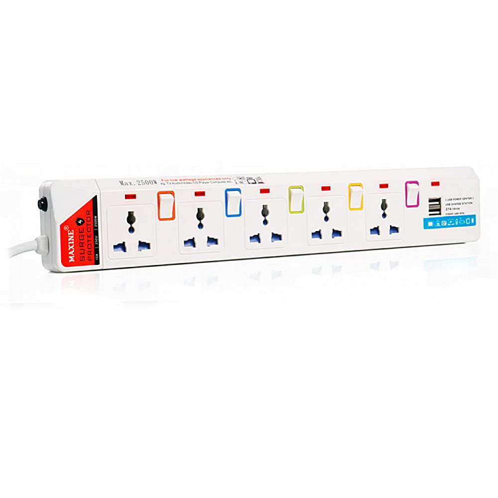 Buy Maxine 3 Way Spike Buster + 2 USB Port with Individual Switch and ...