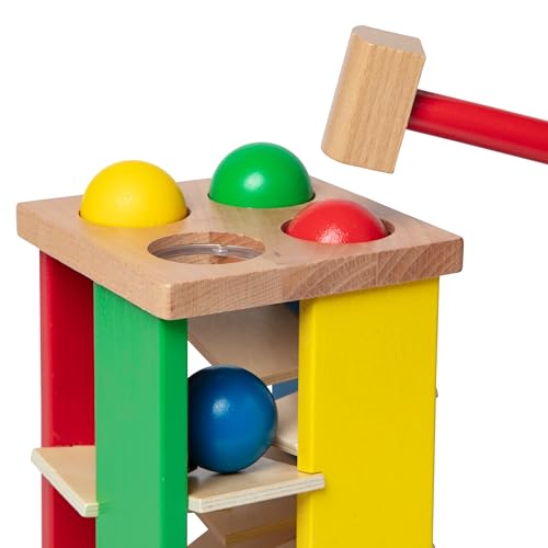 Melissa & Doug Deluxe Pound and Roll Wooden Tower Toy With Hammer ...