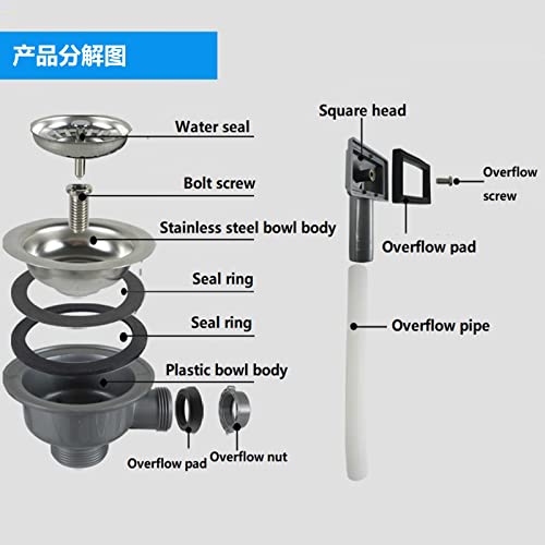 ZINGKING Kitchen Sink Waste Kit with Overflow, 114mm Stainless Steel ...