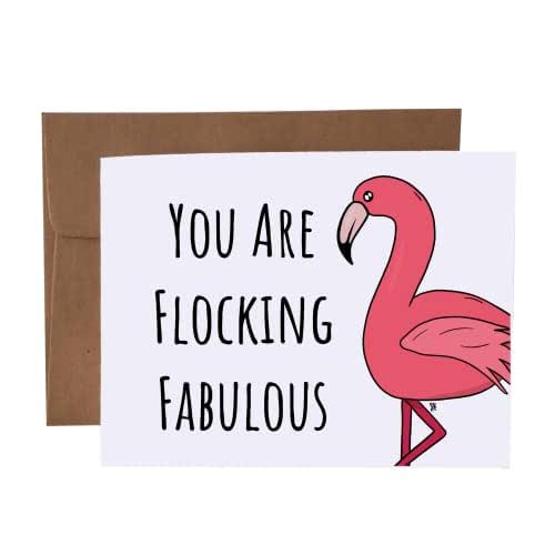 Amazon.com: You Are Flocking Fabulous Flamingo Pun Blank Greeting Card ...