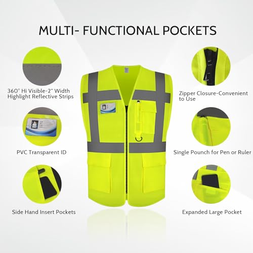 Graunton Hi Vis Vest, Zipper High Reflective Vests for Men Women, Hi ...