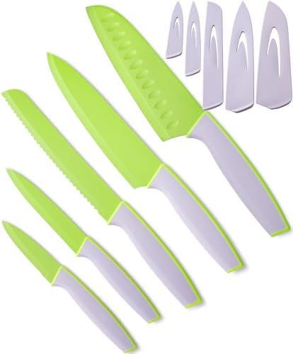 10Pcs Kitchen Knife Set with Blade Guards Ceramic Nonstick Coating Chef ...