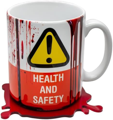 Health and Safety Mug with Bloody Coaster - Funny Mug for H&S Worker ...