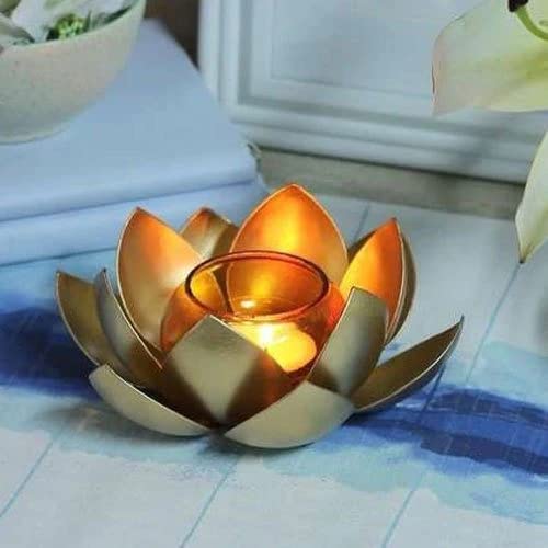 Buy Pink Peony Candle Metal Lotus Diya, Deepak Lotus Oil lamp Golden ...