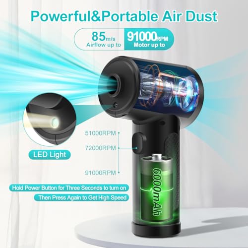 Compressed Air, Air Duster Cordless 6000mAh 91000RPM USB Rechargeable ...
