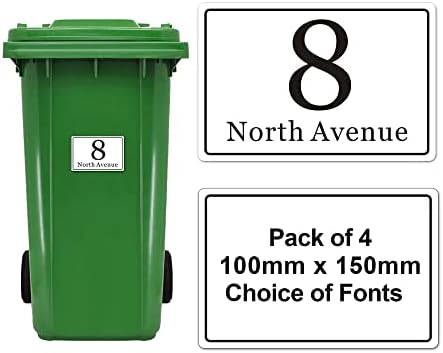 Pack of 4 Personalised Printed Wheelie Bin Number Stickers with House ...