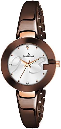 SWISSTONE Analog Women's Stainless Steel Watch (Silver Dial Brown ...