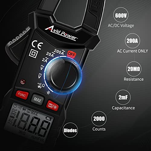 Snapklik.com : AVID POWER Digital Clamp Meter T-RMS 2000 Counts, Auto ...