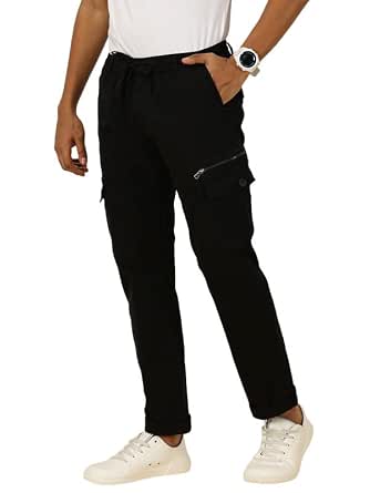 Buy BEEVEE Men's Solid Black Plain Cargo Pants | Mid Rise Regular Fit ...