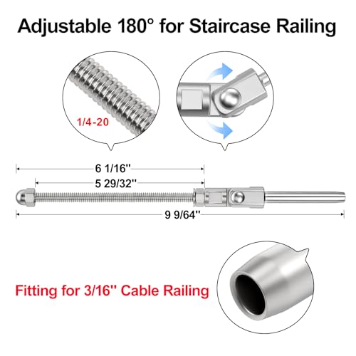BLIKA 20 Pack 3/16" 180 Degree Adjustable Angle Swage Threaded Stud ...