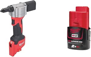 Milwaukee M12BPRT-0 Pop Rivet Tool & M12B2 2.0Ah Lithium-Ion Battery ...