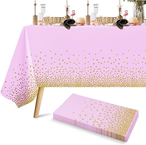 Amazon.com: HOMIX Pink and Gold Plastic Tablecloths for Rectangle ...