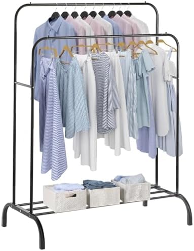 Amazon.com: Calmootey Double Rods Clothes Garment Rack, Rolling ...
