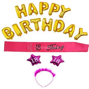 HAPPY BIRTHDAY Letters Balloons Party Favors 18th Bopper Headband Satin ...