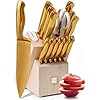 Amazon.com: Gold Knife Set for Kitchen with Block and Sharpener – 14 ...