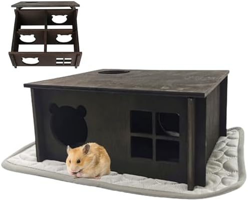 Amazon.com : WEWAYKGJ Hamster Wood House Hideout 2-Chamber Hamster ...