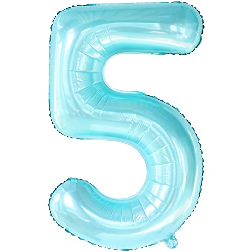 Snapklik.com : Light Blue 5 Balloon Number - Big, 40 Inch Light Blue ...