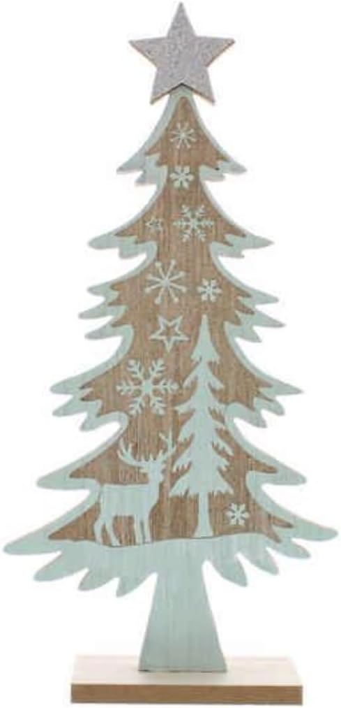 Wooden Christmas Tree Shaped Table Top Decoration with Reindeer Stag ...