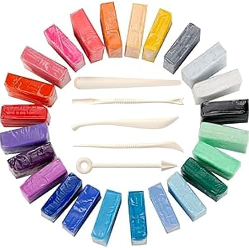 Polymer Clay Set, 24 Colors Modeling Clay Soft,5 Sculpting Clay Tools ...