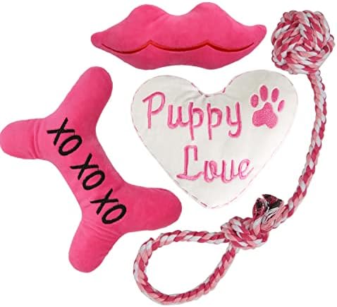 Pet Supplies : 4 Pack Dog valentines day Toys, Plush Heart Bone Lip ...