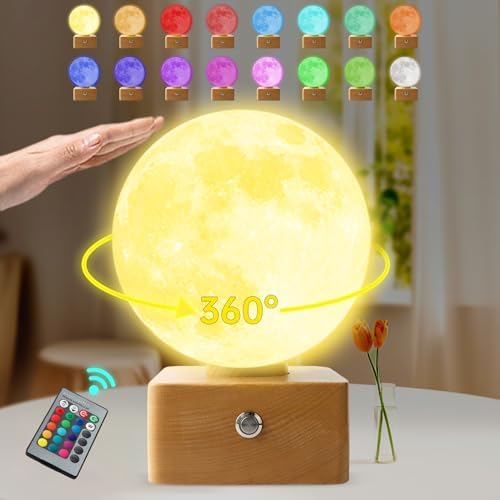 Exsivemy Moon Lamp, 3D Printing Spinning Moon Night Light 16 Colours ...