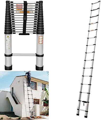Telescoping Ladder 14.4FT,Aluminum Alloy Extension Ladder, 330 lbs Max ...