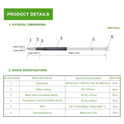 NTC 3950 100K ohm Thermistors Temp Sensor 1m /39.4inches for Reprap ...