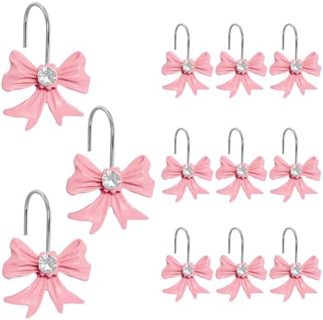 Amazon.com: Pink Bow Shower Curtain Hooks with Shining Diamond, Cute ...