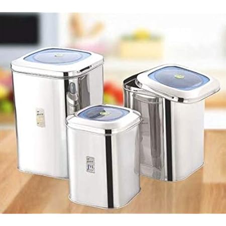 Buy JVL Stainless Steel Kitchen Storage Square Store Tin with C Thru ...