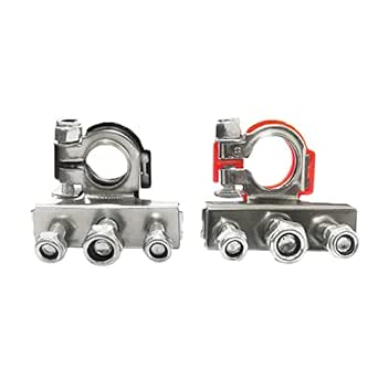 12V 3-way Battery Terminal Connectors, Negative and Positive Copper ...