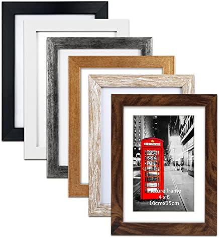 EYMPEU 6x4 Photo Frame Set of 6, Mixed Colour Picture Frames with Mount ...