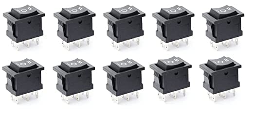 SP Rocker switch 3 Way 6 Pin on/off/on Black SPDT 6A/250V (Pack of 10 ...