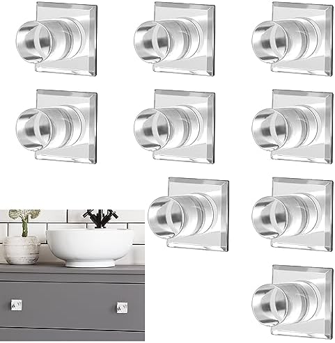 Thyle 10 Pcs Acrylic Mirror Knobs Stick on Adhesive Self Round Drawer ...