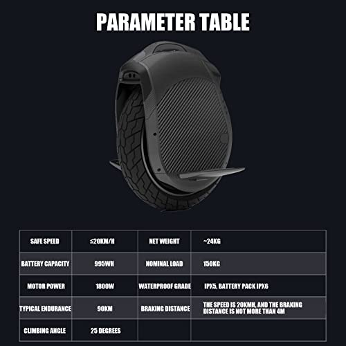 Electric Unicycle, 1800W Powerful Motor, 20 Mph Max Speed, 90 Miles ...