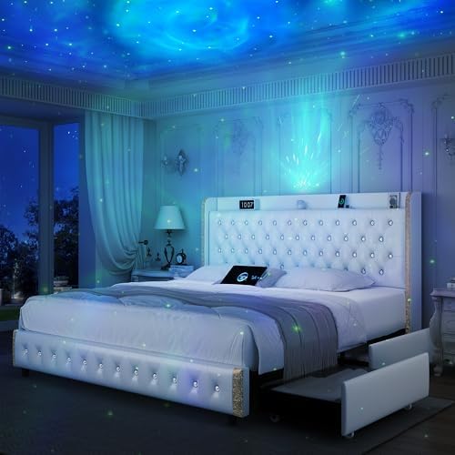 Amazon.com: ALLHOMWIE Queen LED Bed Frame with 4 Drawers, Star Galaxy ...