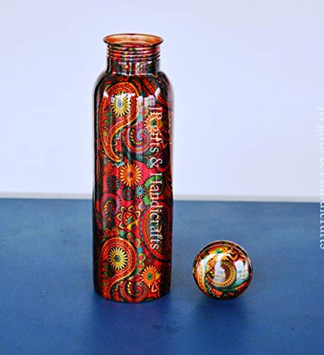 R Ayurveda Copper Printed Copper Water Bottle, 1 L, Set Of 1 ...