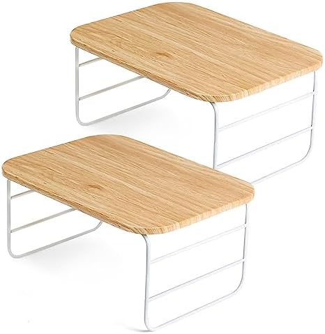 Set of 2 Wooden Countertop Shelf Risers for Cabinets，Enhanced Style and ...