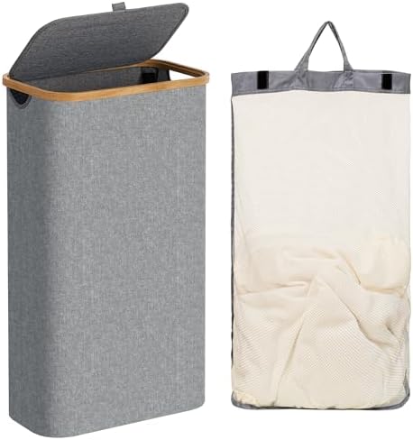 Amazon.com: joybest 63L Slim Laundry Hamper with Lid, Gray Narrow Small ...
