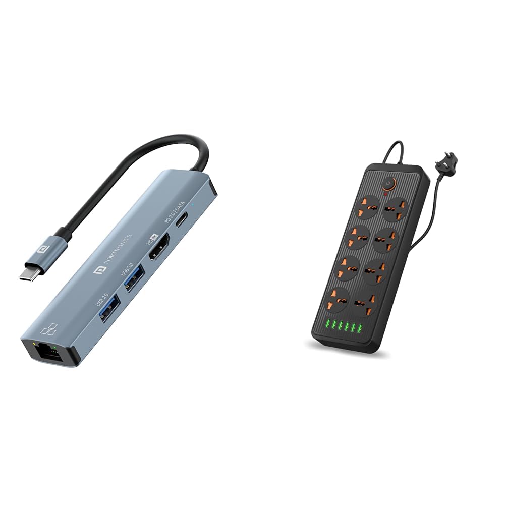 Portronics Mport 51 5-in-1 Type C HUB with RJ 45 Ethernet Port, 5Gbps ...