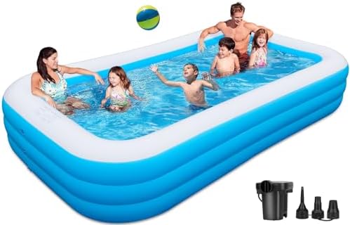Amazon.com: Extra Large Inflatable Pool with Pump, Full-Sized Blow Up ...