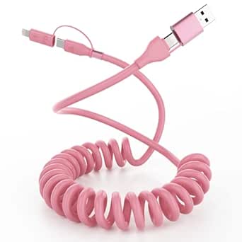 Amazon.com: Coiled USB C to C and Lightning Cable 4 in 1 Multi USB ...