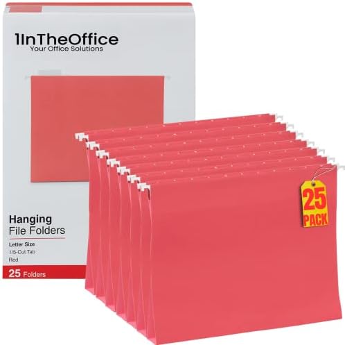 Amazon.com : 1InTheOffice Red Hanging File Folders Letter Size ...