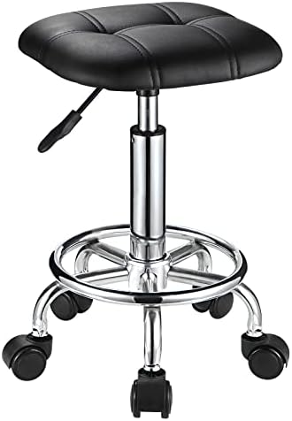 FNZIR Tabouret roulant à roulettes en cuir PU réglable en hauteur et ...