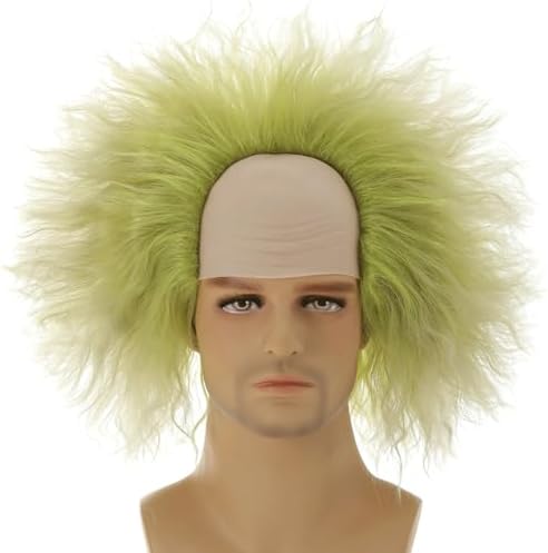 Amazon.com: FYXZHUO Men’s Short Light Green Curly Bald Synthetic Fiber ...