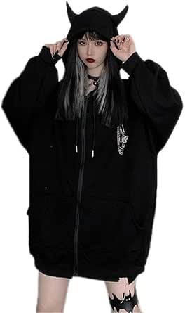 Amazon.com: YANOOLH Women's Devil Ear Hoodies Gothic Butterfly Brooch ...