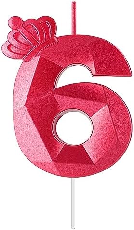 Amazon.com: 3.15in Red Number six Birthday Candle with Crown Shape ...