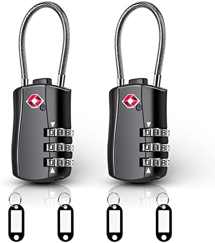 TSA Luggage Locks 4 Pack, Digit Combination Padlockss and Steel Cable ...
